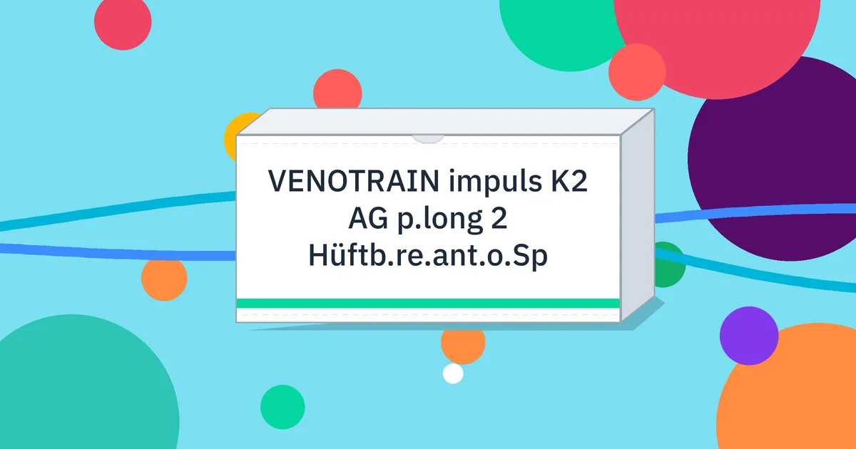 Symbolbild: Packung mit der Aufschrift VENOTRAIN impuls K2 AG p.long 2 Hüftb.re.ant.o.Sp (PZN 15217461) – Verfügbarkeit und Bezug in Apotheken in Frankfurt am Main