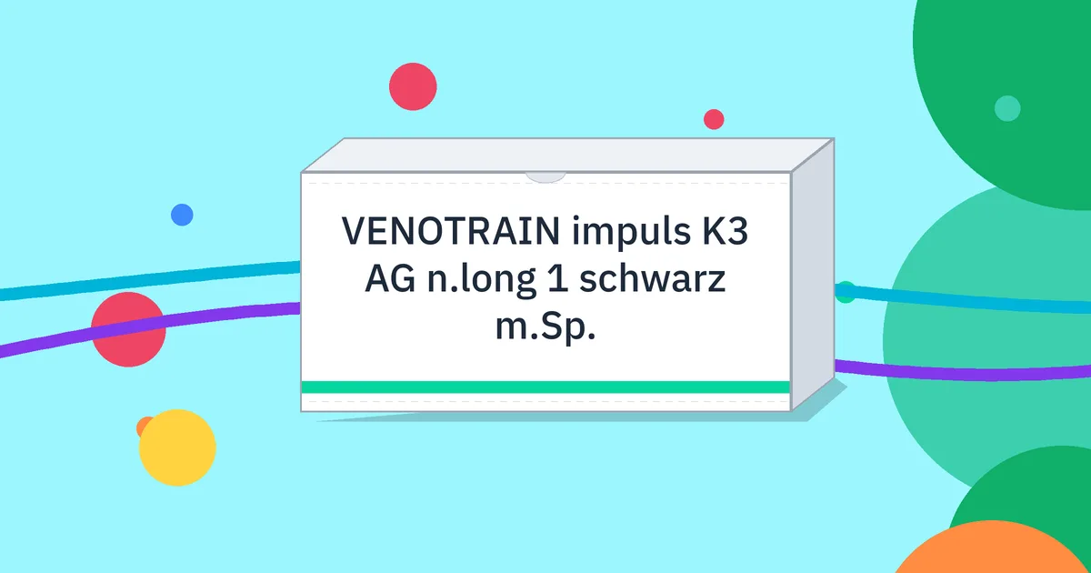 Symbolbild: Packung mit der Aufschrift VENOTRAIN impuls K3 AG n.long 1 schwarz m.Sp. (PZN 00496923) – Verfügbarkeit und Bezug in Apotheken in Frankfurt am Main