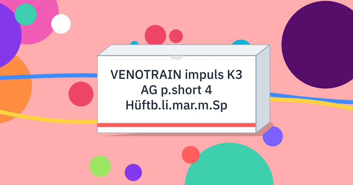 Symbolbild: Packung mit der Aufschrift VENOTRAIN impuls K3 AG p.short 4 Hüftb.li.mar.m.Sp (PZN 15220084) – Verfügbarkeit und Bezug in Apotheken in Frankfurt am Main