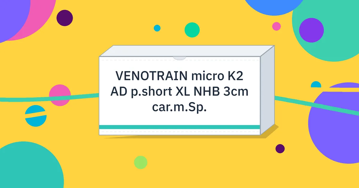 Symbolbild: Packung mit der Aufschrift VENOTRAIN micro K2 AD p.short XL NHB 3cm car.m.Sp. (PZN 05718305) – Verfügbarkeit und Bezug in Apotheken in Frankfurt am Main