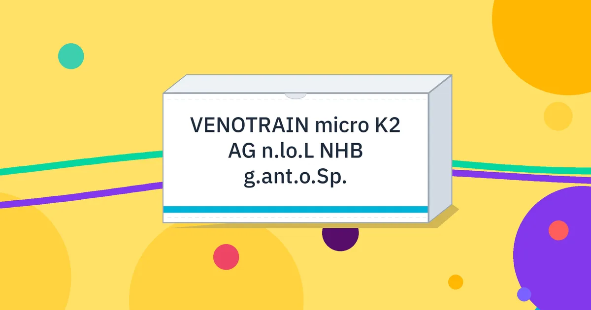 Symbolbild: Packung mit der Aufschrift VENOTRAIN micro K2 AG n.lo.L NHB g.ant.o.Sp. (PZN 11062688) – Verfügbarkeit und Bezug in Apotheken in Frankfurt am Main