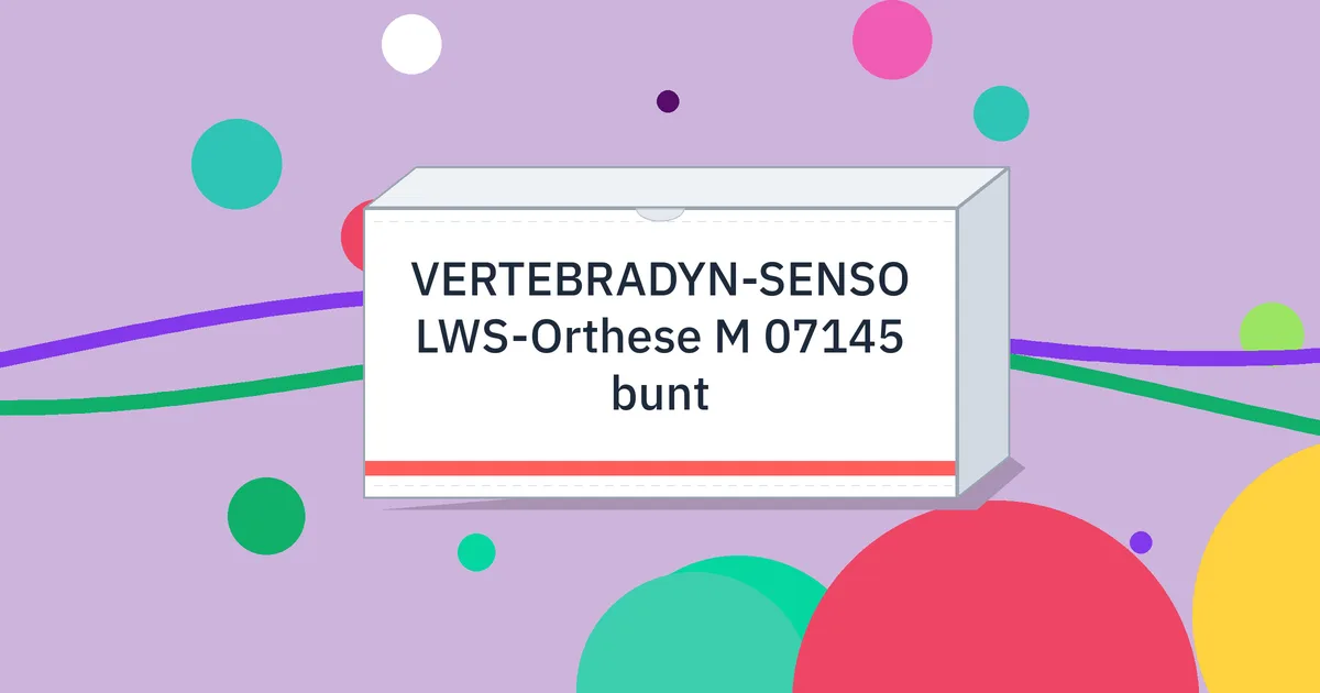 Symbolbild: Packung mit der Aufschrift VERTEBRADYN-SENSO LWS-Orthese M 07145 bunt (PZN 01471977) – Verfügbarkeit und Bezug in Apotheken in Frankfurt am Main