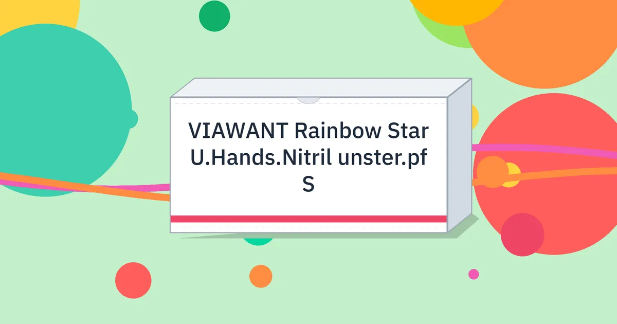 Symbolbild: Packung mit der Aufschrift VIAWANT Rainbow Star U.Hands.Nitril unster.pf S (PZN 18389317) – Verfügbarkeit und Bezug in Apotheken in Frankfurt am Main