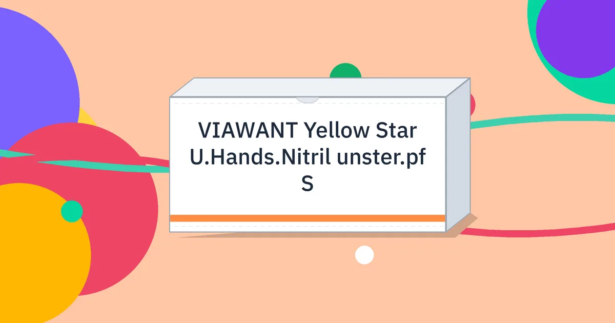 Symbolbild: Packung mit der Aufschrift VIAWANT Yellow Star U.Hands.Nitril unster.pf S (PZN 18389145) – Verfügbarkeit und Bezug in Apotheken in Frankfurt am Main
