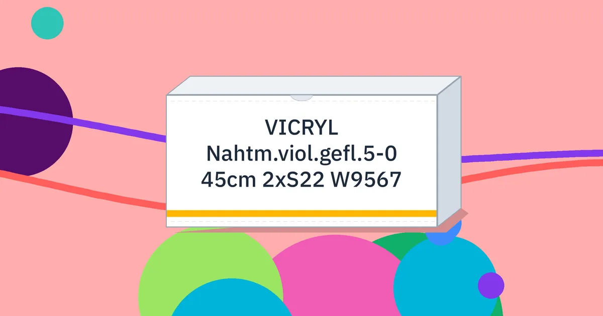 Symbolbild: Packung mit der Aufschrift VICRYL Nahtm.viol.gefl.5-0 45cm 2xS22 W9567 (PZN 20897593) – Verfügbarkeit und Bezug in Apotheken in Frankfurt am Main