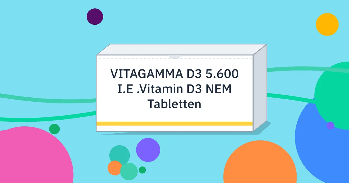Symbolbild: Packung mit der Aufschrift VITAGAMMA D3 5.600 I.E .Vitamin D3 NEM Tabletten (PZN 11239448) – Verfügbarkeit und Bezug in Apotheken in Frankfurt am Main
