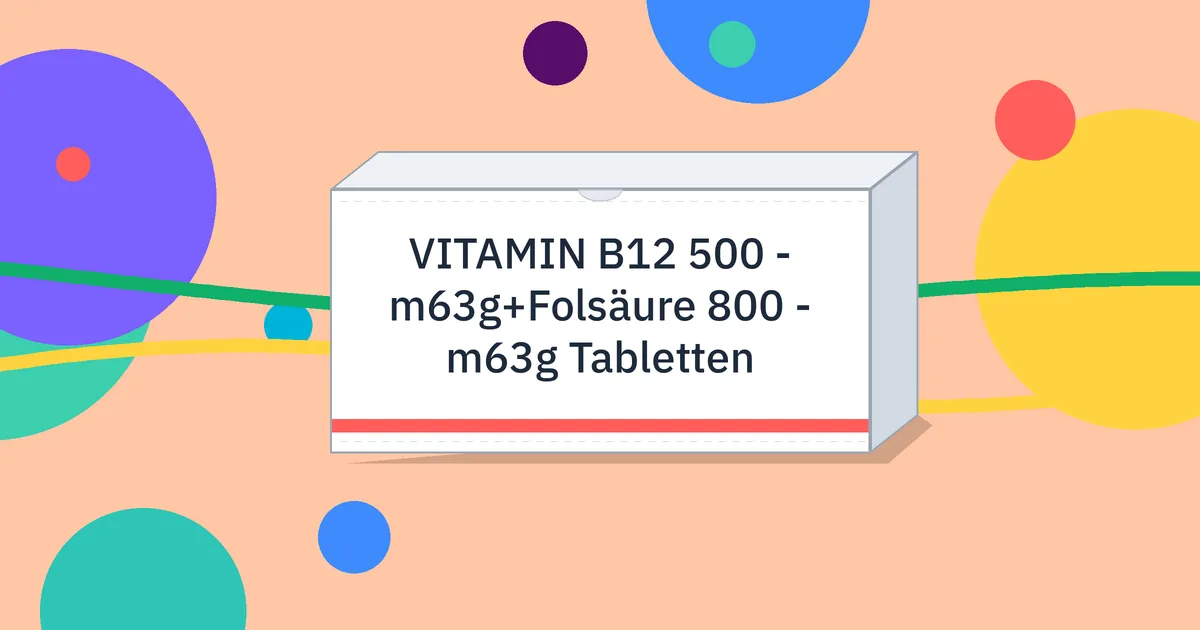 Symbolbild: Packung mit der Aufschrift VITAMIN B12 500 -m63g+Folsäure 800 -m63g Tabletten (PZN 16938429) – Verfügbarkeit und Bezug in Apotheken in Frankfurt am Main