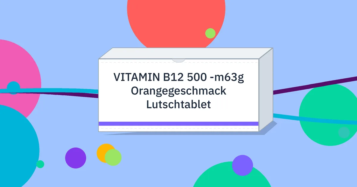 Symbolbild: Packung mit der Aufschrift VITAMIN B12 500 -m63g Orangegeschmack Lutschtablet (PZN 18666722) – Verfügbarkeit und Bezug in Apotheken in Frankfurt am Main