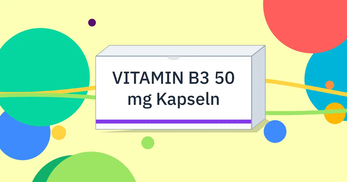Symbolbild: Packung mit der Aufschrift VITAMIN B3 50 mg Kapseln (PZN 18666739) – Verfügbarkeit und Bezug in Apotheken in Frankfurt am Main