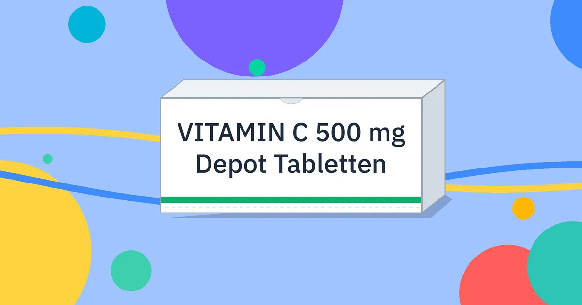 Symbolbild: Packung mit der Aufschrift VITAMIN C 500 mg Depot Tabletten (PZN 16743619) – Verfügbarkeit und Bezug in Apotheken in Frankfurt am Main