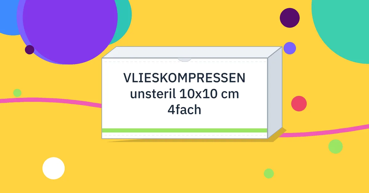 Symbolbild: Packung mit der Aufschrift VLIESKOMPRESSEN unsteril 10x10 cm 4fach (PZN 02249229) – Verfügbarkeit und Bezug in Apotheken in Frankfurt am Main