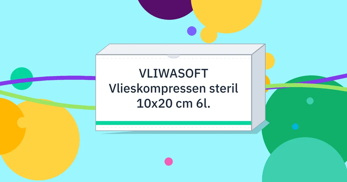 Symbolbild: Packung mit der Aufschrift VLIWASOFT Vlieskompressen steril 10x20 cm 6l. (PZN 15824244) – Verfügbarkeit und Bezug in Apotheken in Frankfurt am Main