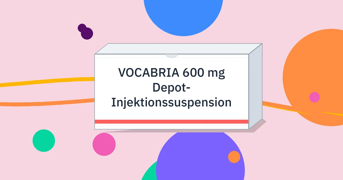 Symbolbild: Packung mit der Aufschrift VOCABRIA 600 mg Depot-Injektionssuspension (PZN 19297600) – Verfügbarkeit und Bezug in Apotheken in Frankfurt am Main