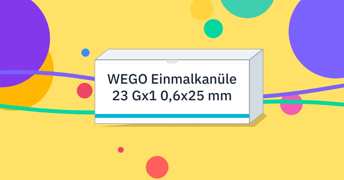 Symbolbild: Packung mit der Aufschrift WEGO Einmalkanüle 23 Gx1 0,6x25 mm (PZN 18859680) – Verfügbarkeit und Bezug in Apotheken in Frankfurt am Main