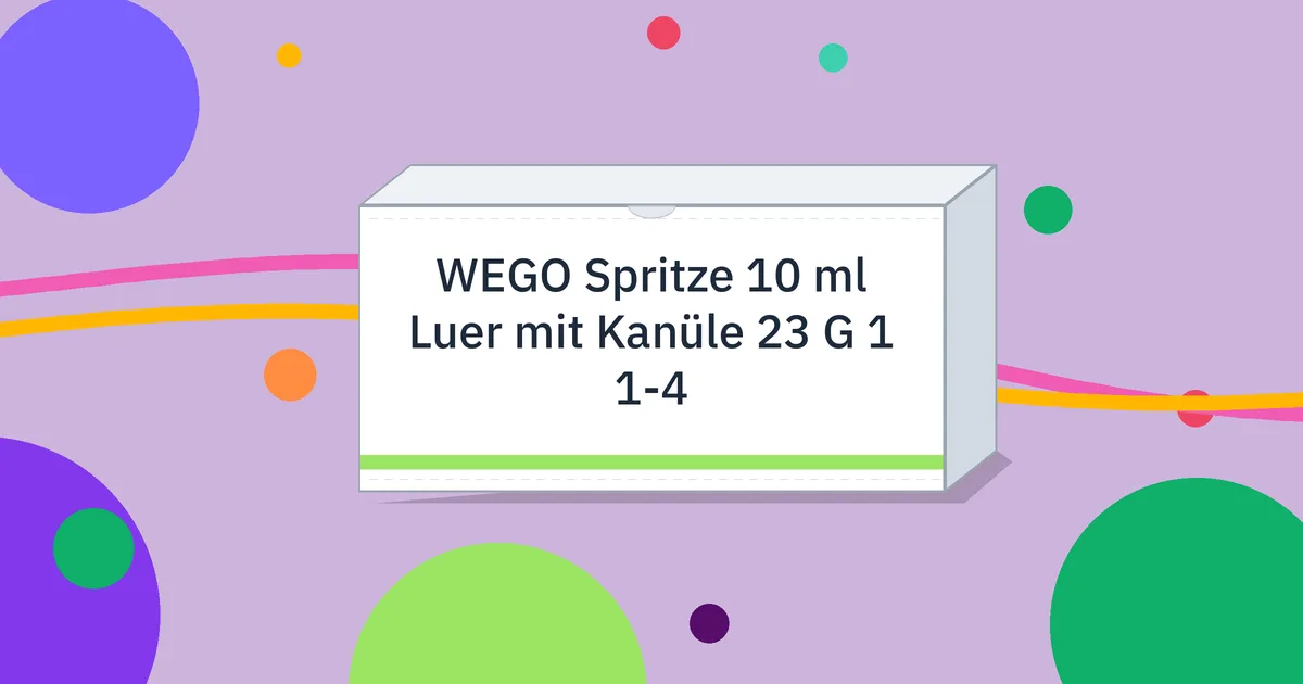 Symbolbild: Packung mit der Aufschrift WEGO Spritze 10 ml Luer mit Kanüle 23 G 1 1-4 (PZN 18859088) – Verfügbarkeit und Bezug in Apotheken in Frankfurt am Main