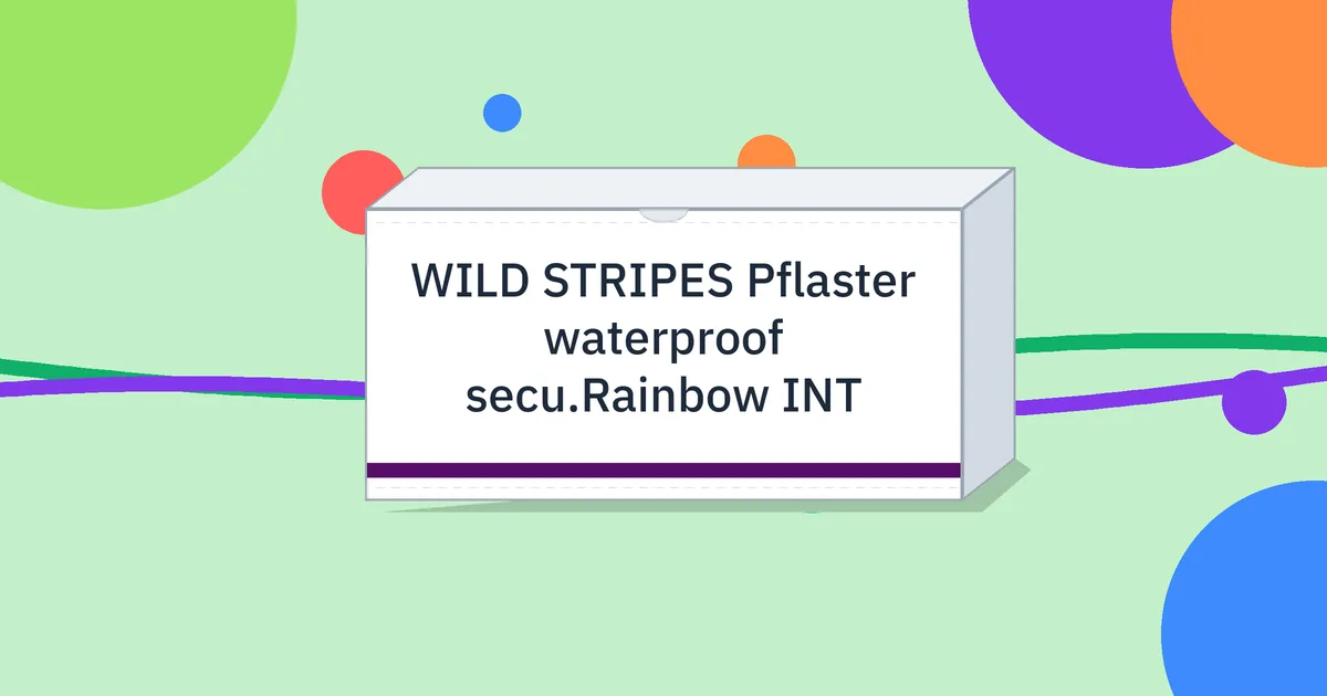 Symbolbild: Packung mit der Aufschrift WILD STRIPES Pflaster waterproof secu.Rainbow INT (PZN 19175759) – Verfügbarkeit und Bezug in Apotheken in Frankfurt am Main