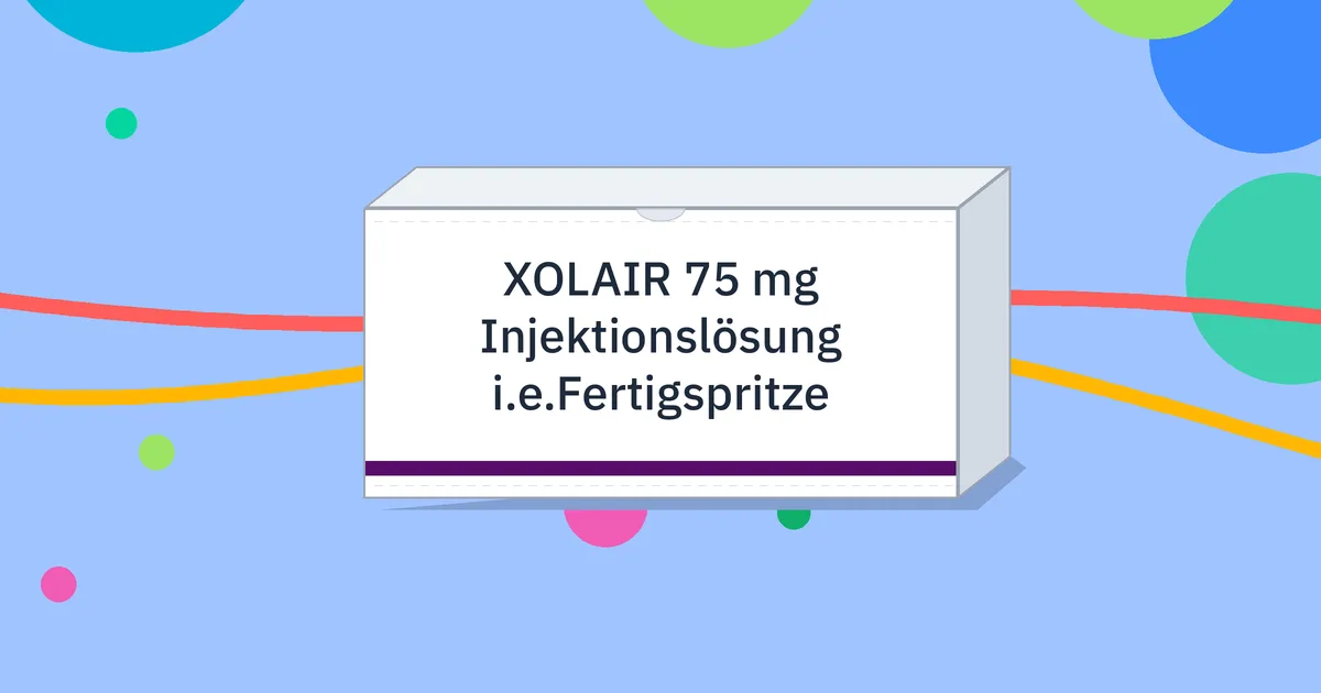Symbolbild: Packung mit der Aufschrift XOLAIR 75 mg Injektionslösung i.e.Fertigspritze (PZN 19177511) – Verfügbarkeit und Bezug in Apotheken in Frankfurt am Main