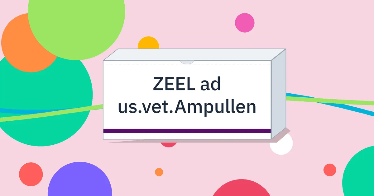 Symbolbild: Packung mit der Aufschrift ZEEL ad us.vet.Ampullen (PZN 04827015) – Verfügbarkeit und Bezug in Apotheken in Frankfurt am Main
