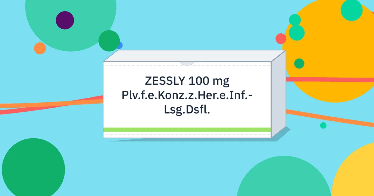 Symbolbild: Packung mit der Aufschrift ZESSLY 100 mg Plv.f.e.Konz.z.Her.e.Inf.-Lsg.Dsfl. (PZN 19631909) – Verfügbarkeit und Bezug in Apotheken in Frankfurt am Main