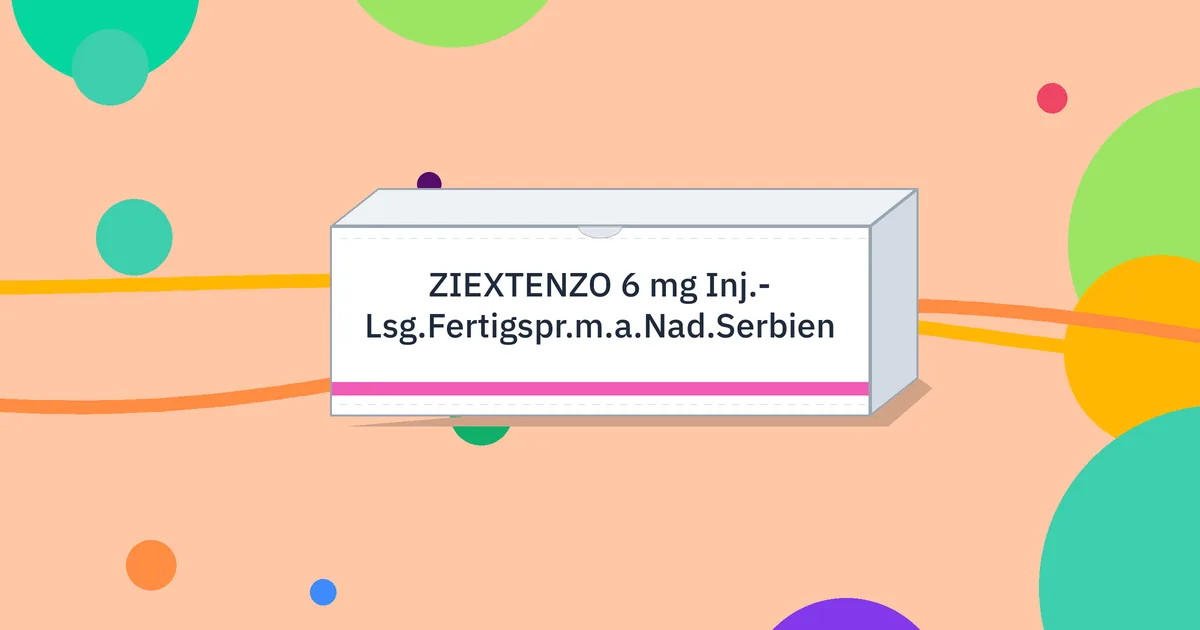 Symbolbild: Packung mit der Aufschrift ZIEXTENZO 6 mg Inj.-Lsg.Fertigspr.m.a.Nad.Serbien (PZN 20878383) – Verfügbarkeit und Bezug in Apotheken in Frankfurt am Main