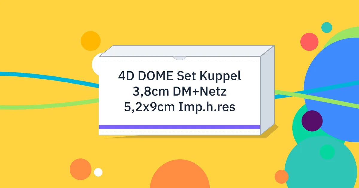 Symbolbild: Packung mit der Aufschrift 4D DOME Set Kuppel 3,8cm DM+Netz 5,2x9cm Imp.h.res (PZN 19505180) – Verfügbarkeit und Bezug in Apotheken in Frankfurt am Main