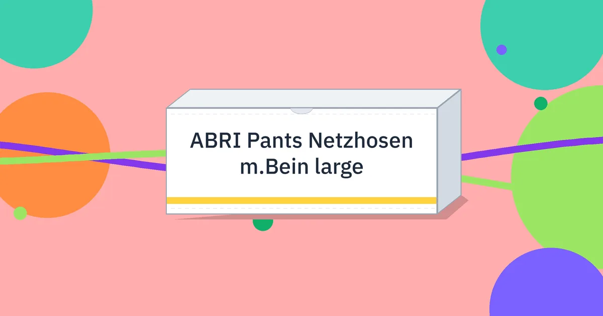 Symbolbild: Packung mit der Aufschrift ABRI Pants Netzhosen m.Bein large (PZN 07703992) – Verfügbarkeit und Bezug in Apotheken in Frankfurt am Main