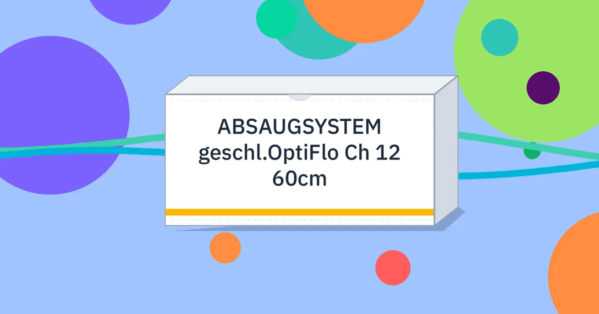 Symbolbild: Packung mit der Aufschrift ABSAUGSYSTEM geschl.OptiFlo Ch 12 60cm (PZN 04713808) – Verfügbarkeit und Bezug in Apotheken in Frankfurt am Main