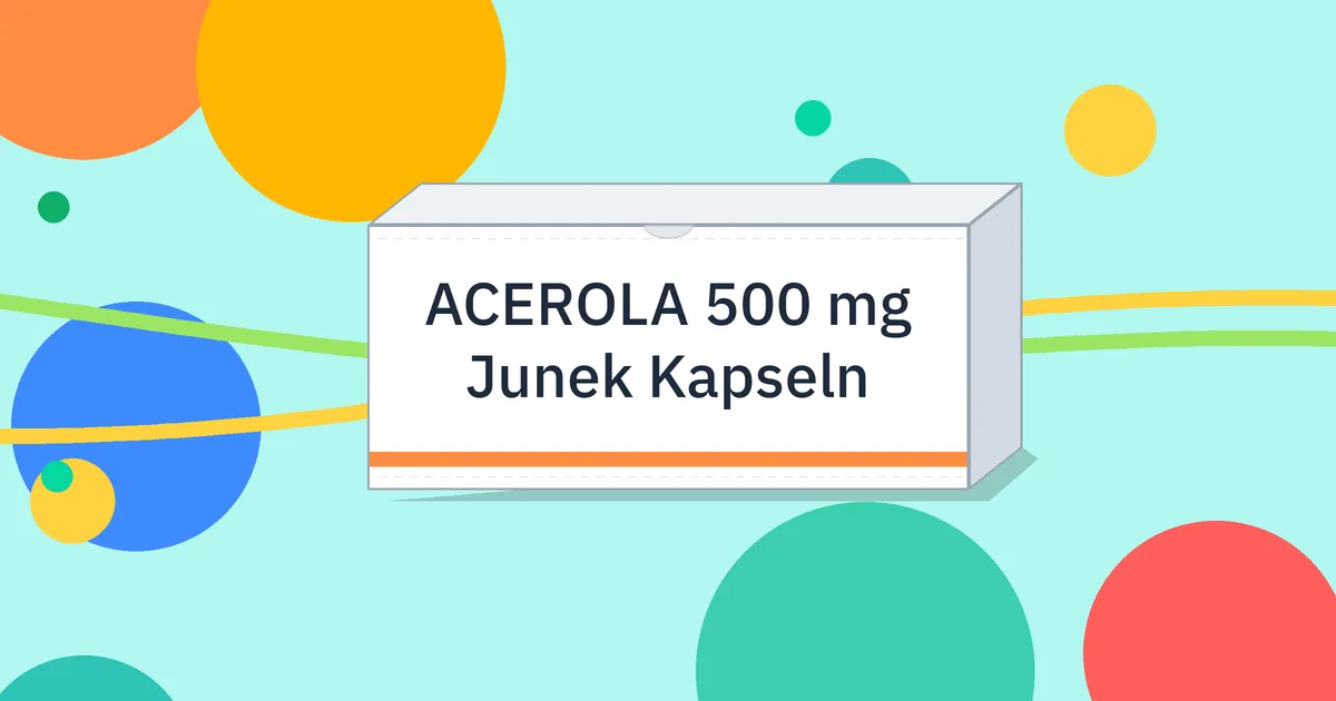 Symbolbild: Packung mit der Aufschrift ACEROLA 500 mg Junek Kapseln (PZN 10335747) – Verfügbarkeit und Bezug in Apotheken in Frankfurt am Main