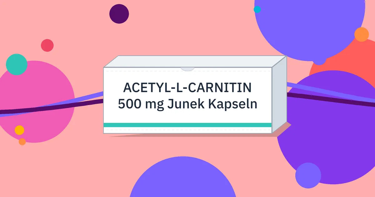 Symbolbild: Packung mit der Aufschrift ACETYL-L-CARNITIN 500 mg Junek Kapseln (PZN 00136521) – Verfügbarkeit und Bezug in Apotheken in Frankfurt am Main