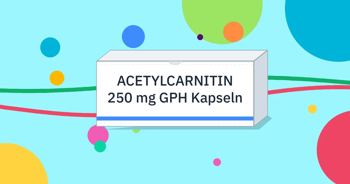 Symbolbild: Packung mit der Aufschrift ACETYLCARNITIN 250 mg GPH Kapseln (PZN 09681102) – Verfügbarkeit und Bezug in Apotheken in Frankfurt am Main