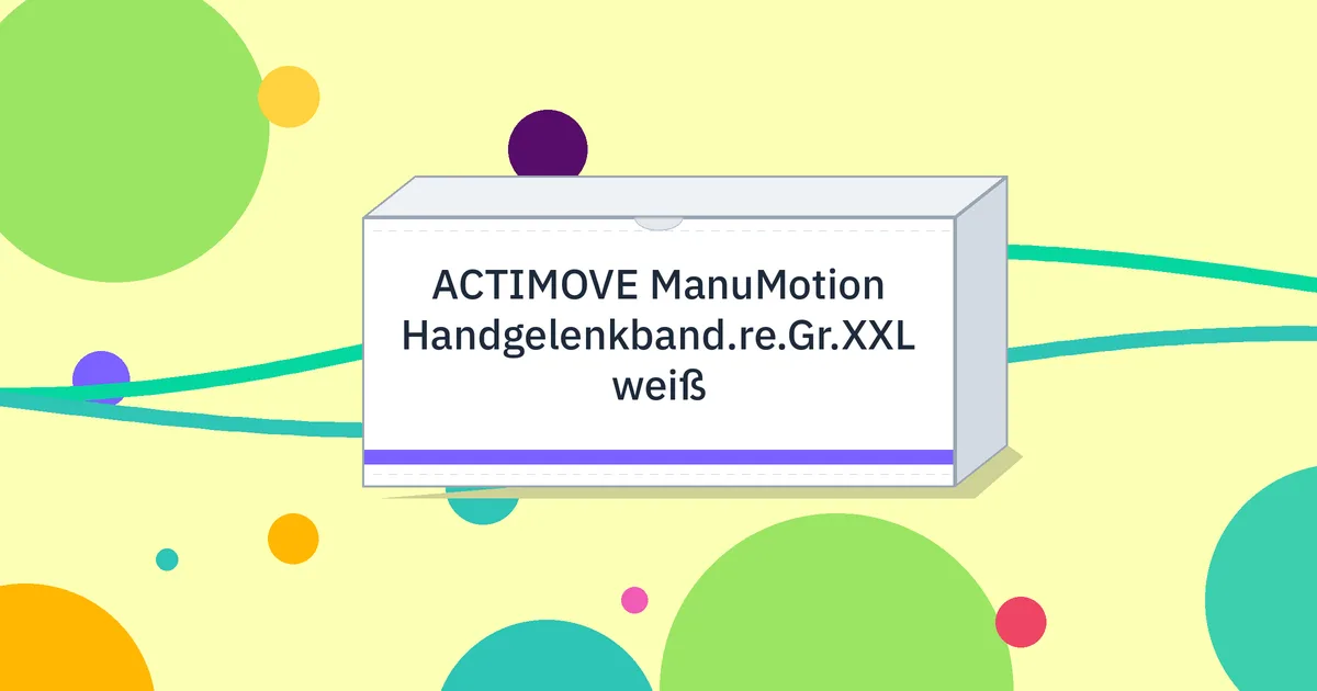 Symbolbild: Packung mit der Aufschrift ACTIMOVE ManuMotion Handgelenkband.re.Gr.XXL weiß (PZN 17948298) – Verfügbarkeit und Bezug in Apotheken in Frankfurt am Main