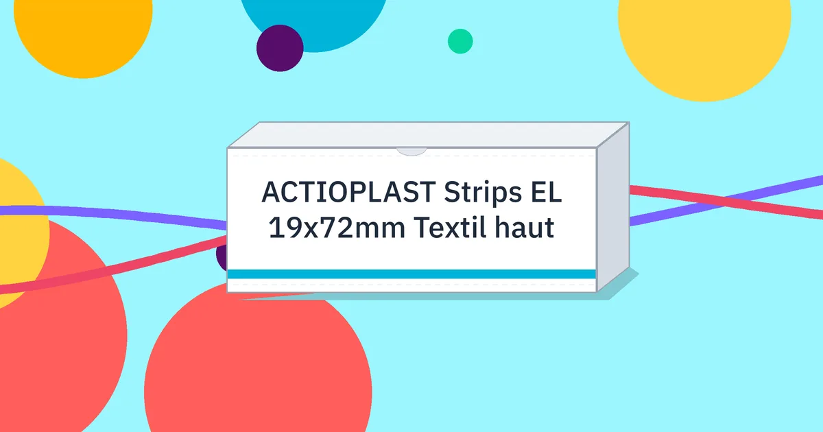 Symbolbild: Packung mit der Aufschrift ACTIOPLAST Strips EL 19x72mm Textil haut (PZN 05904999) – Verfügbarkeit und Bezug in Apotheken in Frankfurt am Main