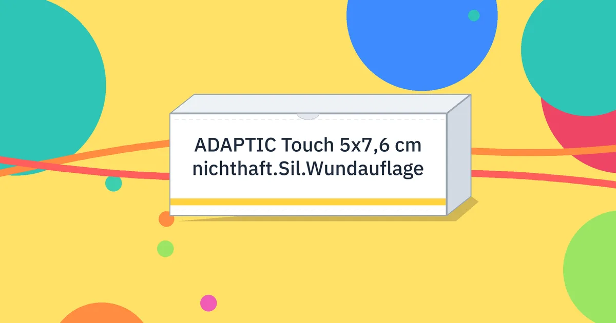 Symbolbild: Packung mit der Aufschrift ADAPTIC Touch 5x7,6 cm nichthaft.Sil.Wundauflage (PZN 09274012) – Verfügbarkeit und Bezug in Apotheken in Frankfurt am Main