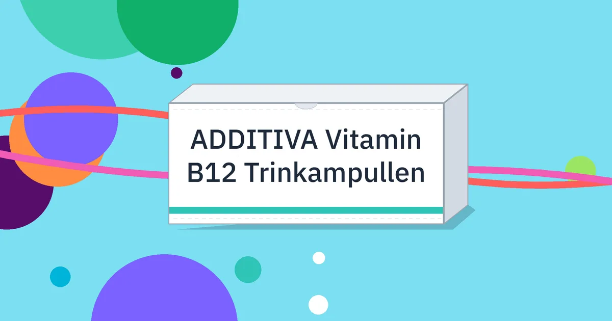 Symbolbild: Packung mit der Aufschrift ADDITIVA Vitamin B12 Trinkampullen (PZN 19405774) – Verfügbarkeit und Bezug in Apotheken in Frankfurt am Main