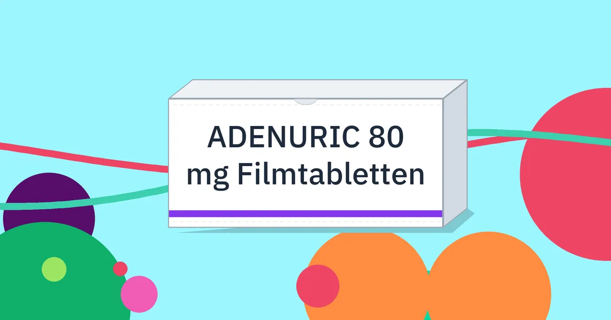 Symbolbild: Packung mit der Aufschrift ADENURIC 80 mg Filmtabletten (PZN 05455113) – Verfügbarkeit und Bezug in Apotheken in Frankfurt am Main