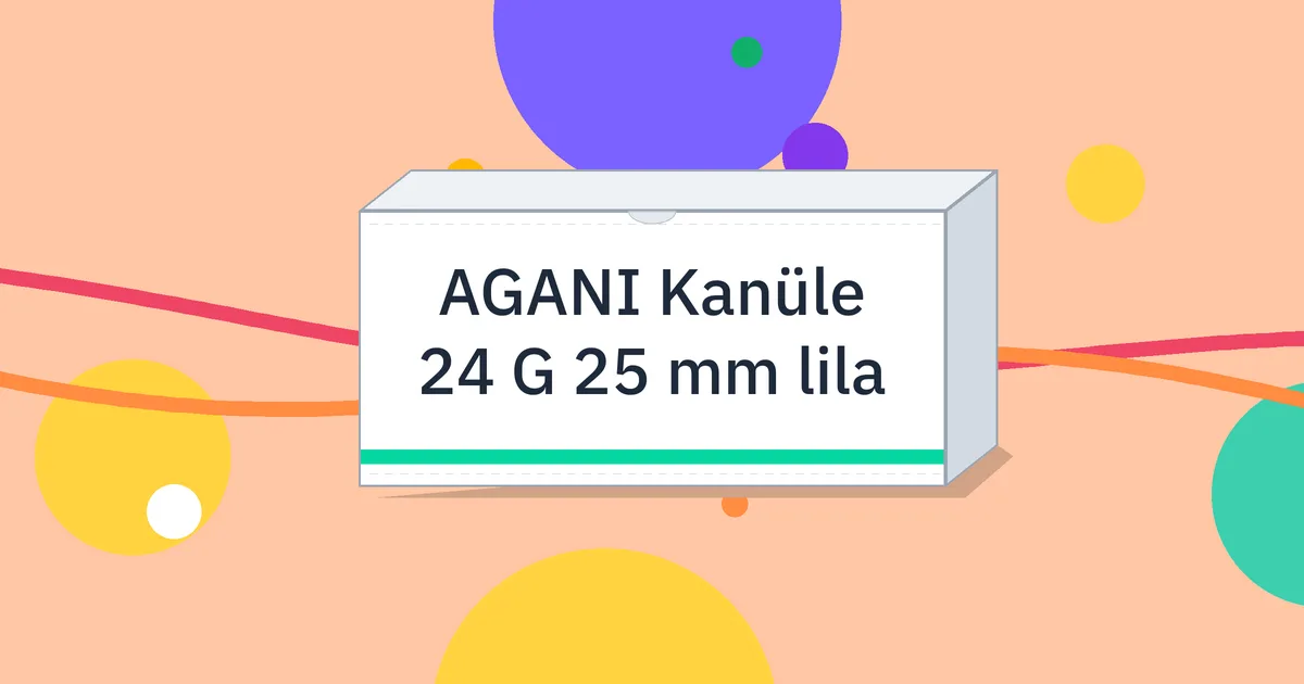 Symbolbild: Packung mit der Aufschrift AGANI Kanüle 24 G 25 mm lila (PZN 20130578) – Verfügbarkeit und Bezug in Apotheken in Frankfurt am Main