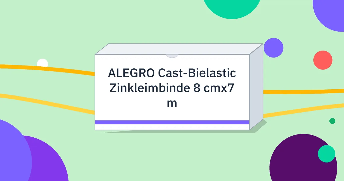 Symbolbild: Packung mit der Aufschrift ALEGRO Cast-Bielastic Zinkleimbinde 8 cmx7 m (PZN 01837964) – Verfügbarkeit und Bezug in Apotheken in Frankfurt am Main