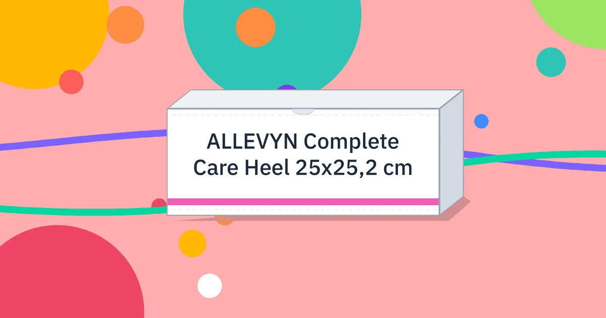 Symbolbild: Packung mit der Aufschrift ALLEVYN Complete Care Heel 25x25,2 cm (PZN 20178496) – Verfügbarkeit und Bezug in Apotheken in Frankfurt am Main