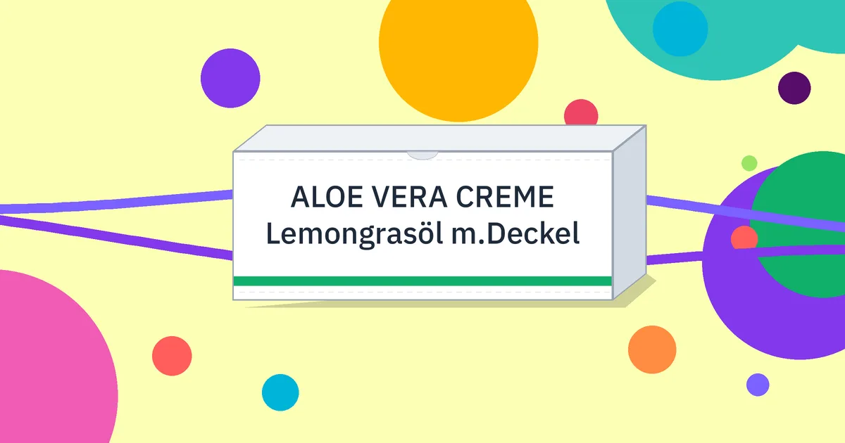 Symbolbild: Packung mit der Aufschrift ALOE VERA CREME Lemongrasöl m.Deckel (PZN 17876498) – Verfügbarkeit und Bezug in Apotheken in Frankfurt am Main