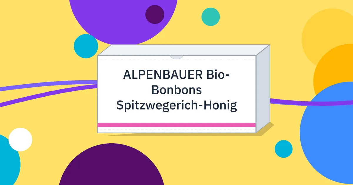 Symbolbild: Packung mit der Aufschrift ALPENBAUER Bio-Bonbons Spitzwegerich-Honig (PZN 19374849) – Verfügbarkeit und Bezug in Apotheken in Frankfurt am Main