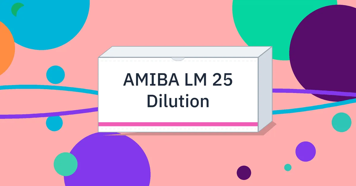Symbolbild: Packung mit der Aufschrift AMIBA LM 25 Dilution (PZN 13318695) – Verfügbarkeit und Bezug in Apotheken in Frankfurt am Main