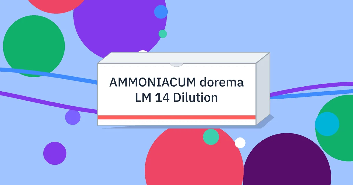 Symbolbild: Packung mit der Aufschrift AMMONIACUM dorema LM 14 Dilution (PZN 13319022) – Verfügbarkeit und Bezug in Apotheken in Frankfurt am Main