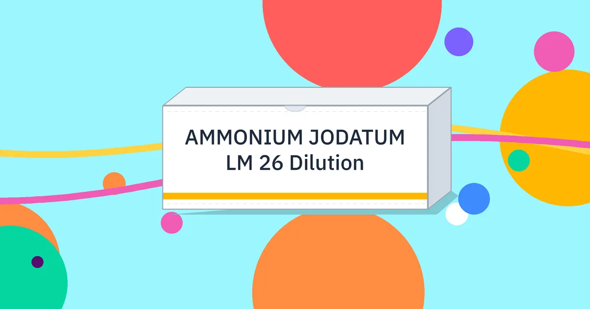 Symbolbild: Packung mit der Aufschrift AMMONIUM JODATUM LM 26 Dilution (PZN 13321504) – Verfügbarkeit und Bezug in Apotheken in Frankfurt am Main