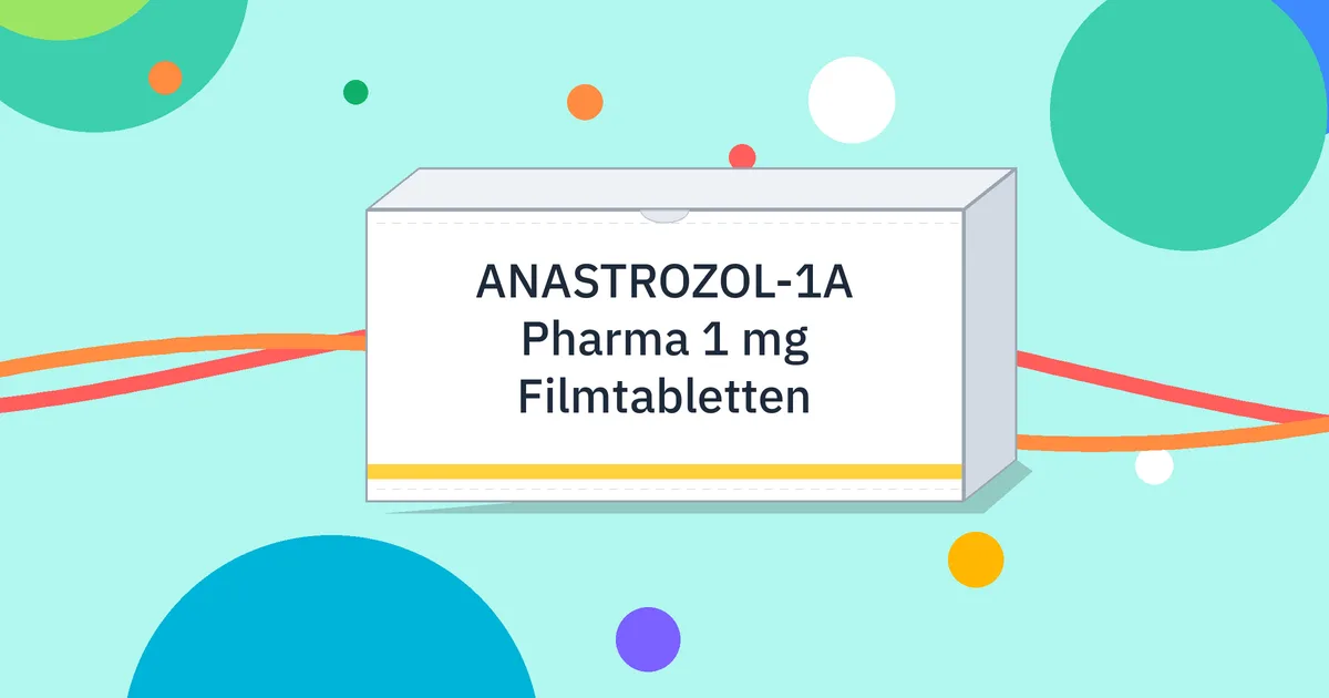 Symbolbild: Packung mit der Aufschrift ANASTROZOL-1A Pharma 1 mg Filmtabletten (PZN 06586395) – Verfügbarkeit und Bezug in Apotheken in Frankfurt am Main