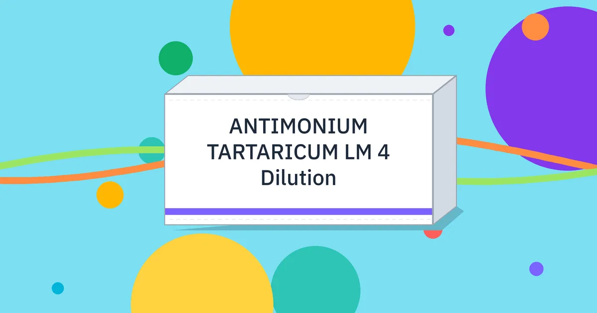 Symbolbild: Packung mit der Aufschrift ANTIMONIUM TARTARICUM LM 4 Dilution (PZN 12764599) – Verfügbarkeit und Bezug in Apotheken in Frankfurt am Main