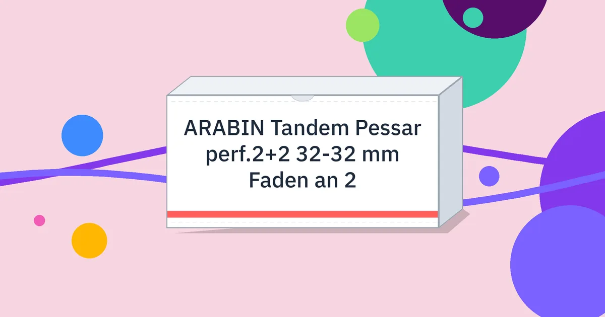 Symbolbild: Packung mit der Aufschrift ARABIN Tandem Pessar perf.2+2 32-32 mm Faden an 2 (PZN 16928023) – Verfügbarkeit und Bezug in Apotheken in Frankfurt am Main