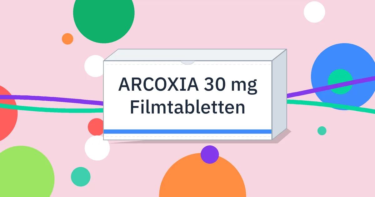 Symbolbild: Packung mit der Aufschrift ARCOXIA 30 mg Filmtabletten (PZN 09544210) – Verfügbarkeit und Bezug in Apotheken in Frankfurt am Main