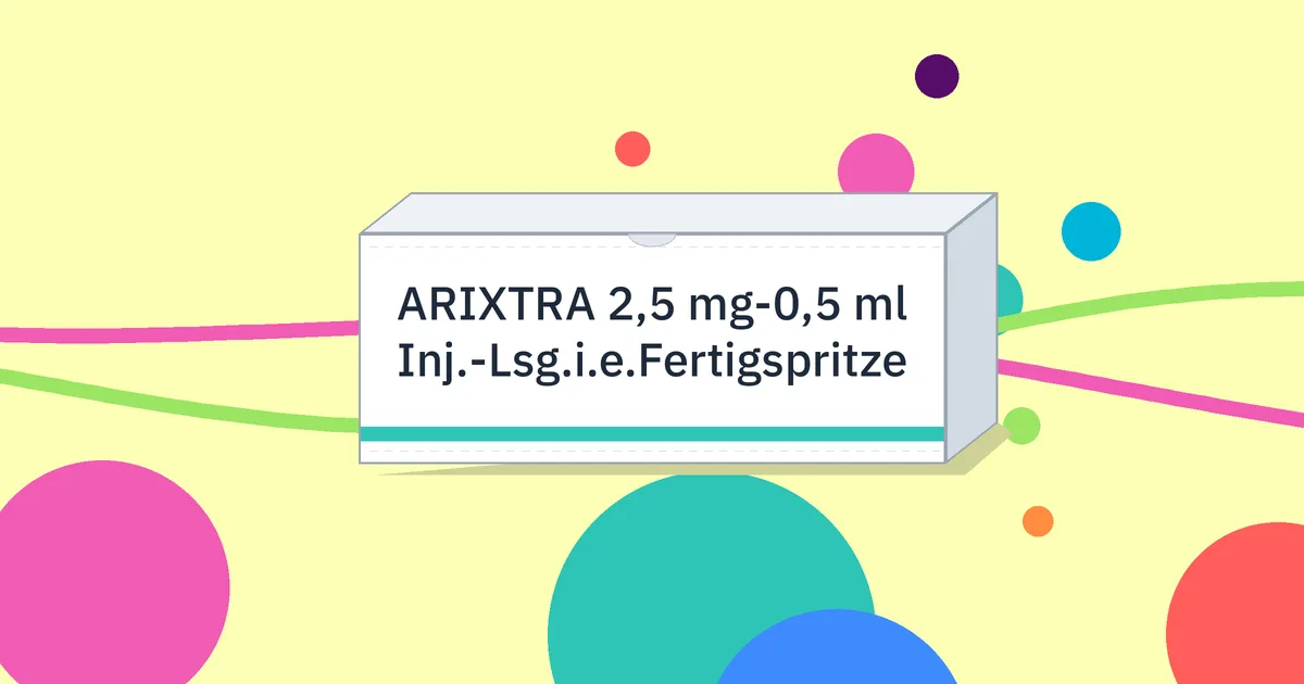 Symbolbild: Packung mit der Aufschrift ARIXTRA 2,5 mg-0,5 ml Inj.-Lsg.i.e.Fertigspritze (PZN 11230217) – Verfügbarkeit und Bezug in Apotheken in Frankfurt am Main