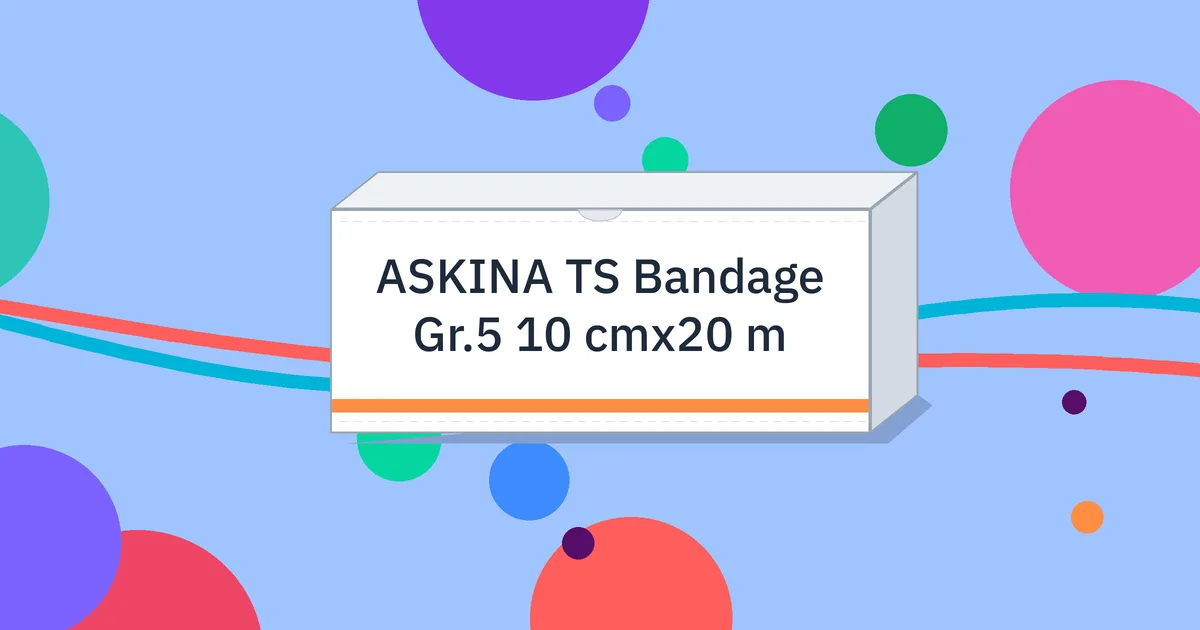 Symbolbild: Packung mit der Aufschrift ASKINA TS Bandage Gr.5 10 cmx20 m (PZN 13705972) – Verfügbarkeit und Bezug in Apotheken in Frankfurt am Main