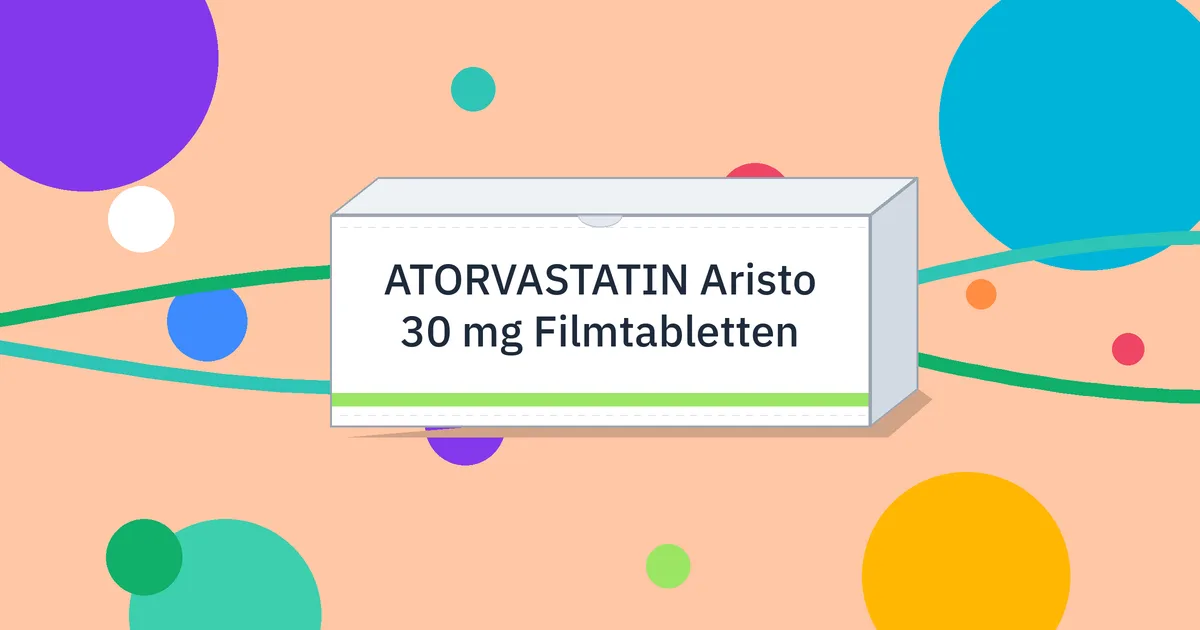 Symbolbild: Packung mit der Aufschrift ATORVASTATIN Aristo 30 mg Filmtabletten (PZN 14359472) – Verfügbarkeit und Bezug in Apotheken in Frankfurt am Main